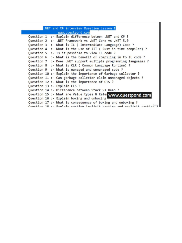 C Sharp Interview Questions With Answers | PDF