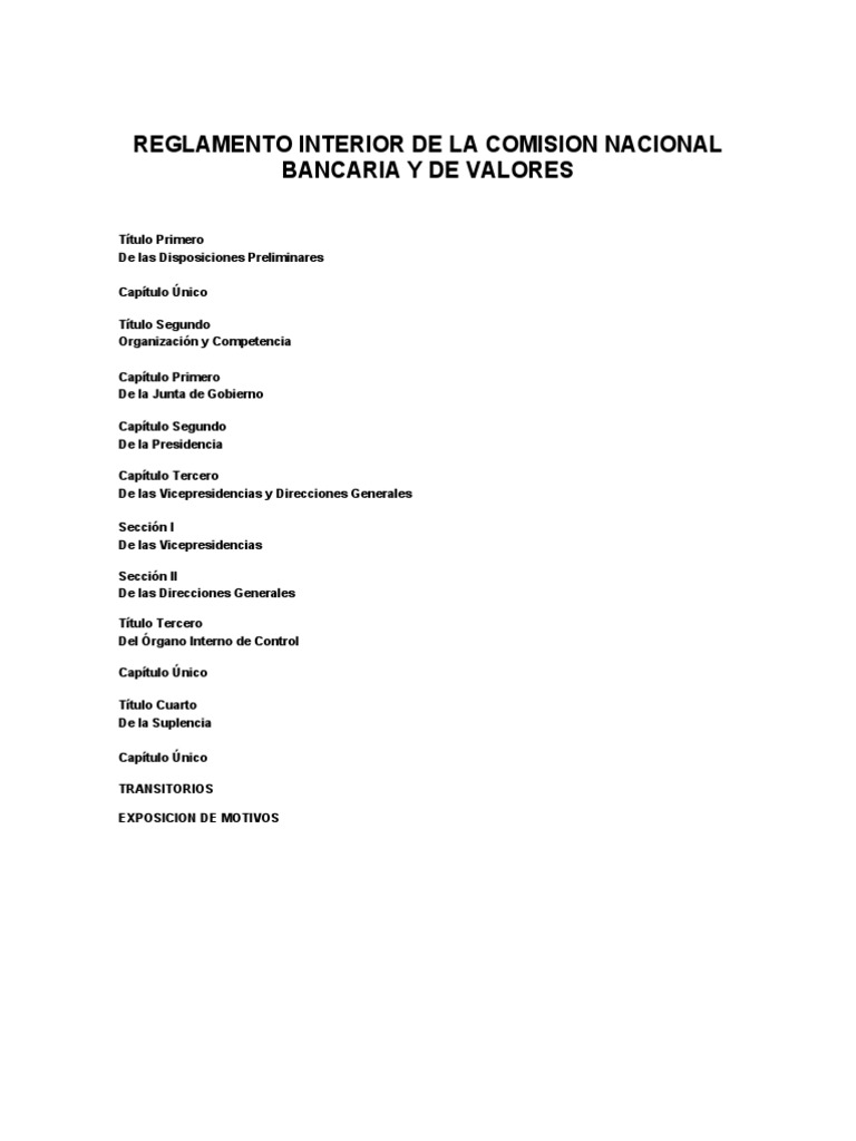 Reglamento Interior de La Comisión Nacional Bancaria y de Valores | PDF ...