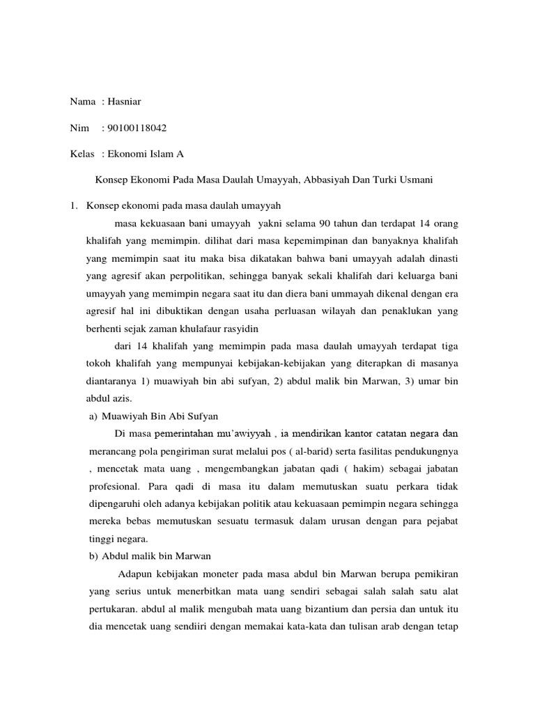Hasniar Artikel Konsep Ekonomi Pada Masa Daulah Umayyah, Daulah Abassiyah Dan Turki Usmani | PDF ...