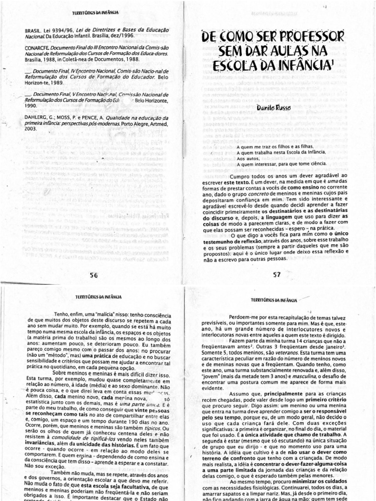 Como Ser Professor Sem Dar Aula Na Escola Da Infancia | PDF
