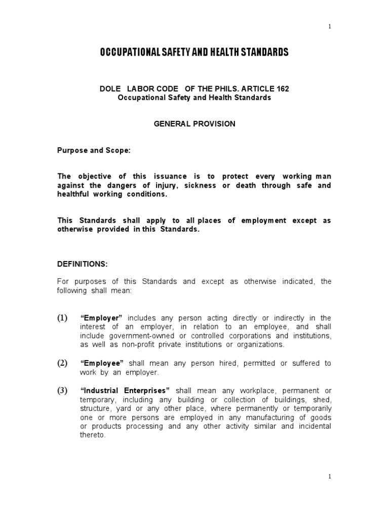 Occupational Safety Standards Overview | PDF | Occupational Safety And ...