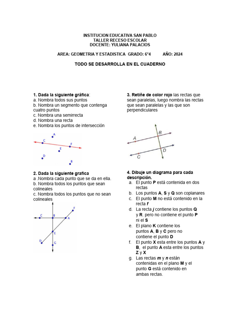Taller Receso 6°4 Geometria y Estadistica | PDF | Conceptos matemáticos ...