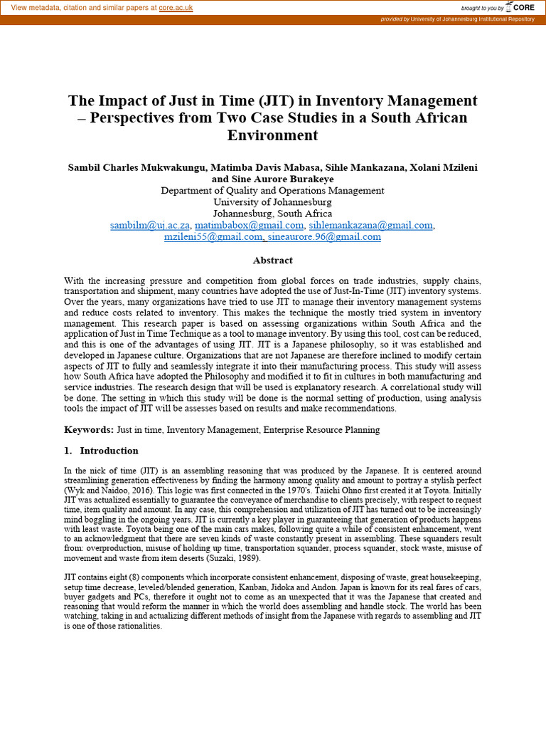 The Impact of Just in Time (JIT) in Inventory Management - Perspectives ...