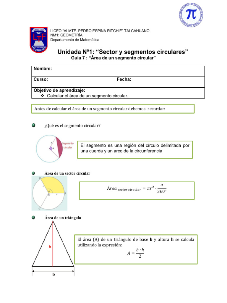 NM1 GEOMETRÍA GUÍA N°9 (A - Rea de Un Segmento Circular) | PDF | Formas ...