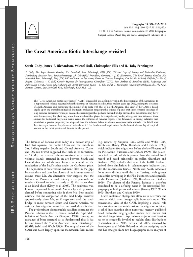 Revisiting the Great American Biotic Interchange | PDF | Phylogenetics ...