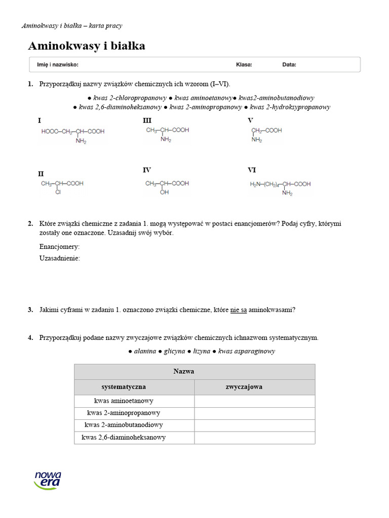 Kopia Karta Pracy - Aminokwasy I Białka PDF | PDF