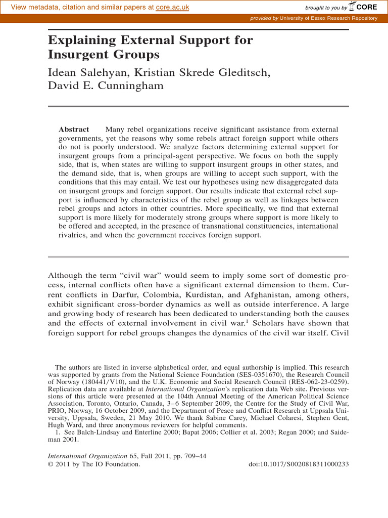 Explaining External Support For Insurgent Groups | PDF | Insurgency | Civil War