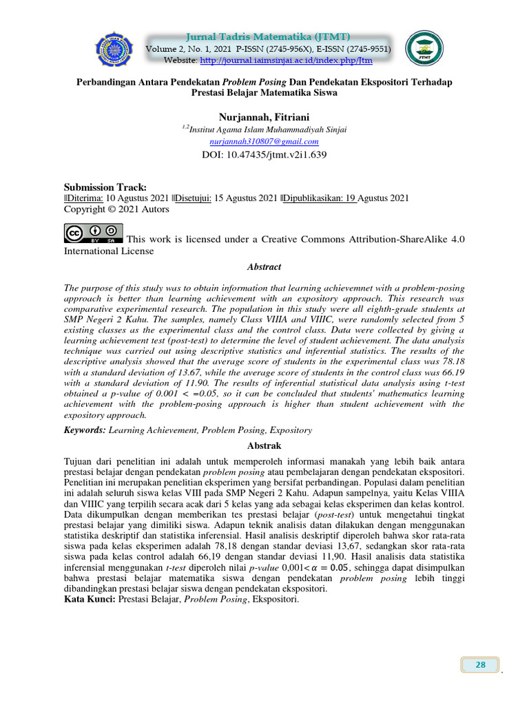 Perbandingan Antara Pendekatan Problem Posing Dan | PDF | Statistics | Statistical Inference