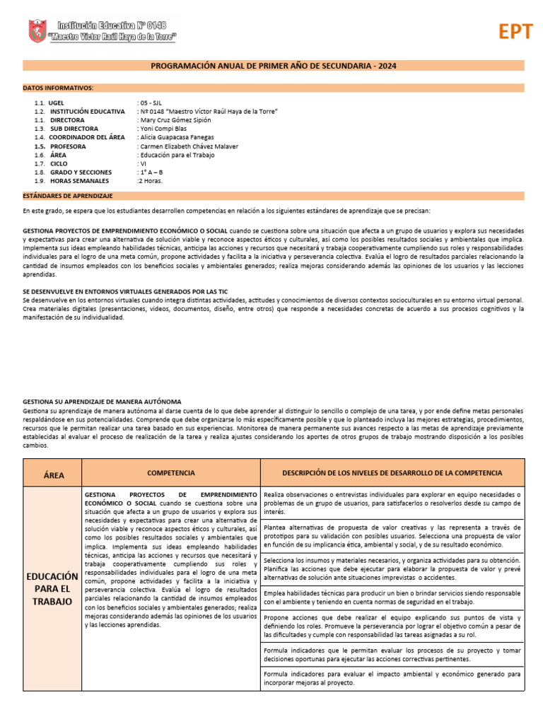Pca Ept 1ro - 2024 | PDF | Aprendizaje | Evaluación Pca Ept 1ro - 2024 | PDF | Aprendizaje | Evaluación