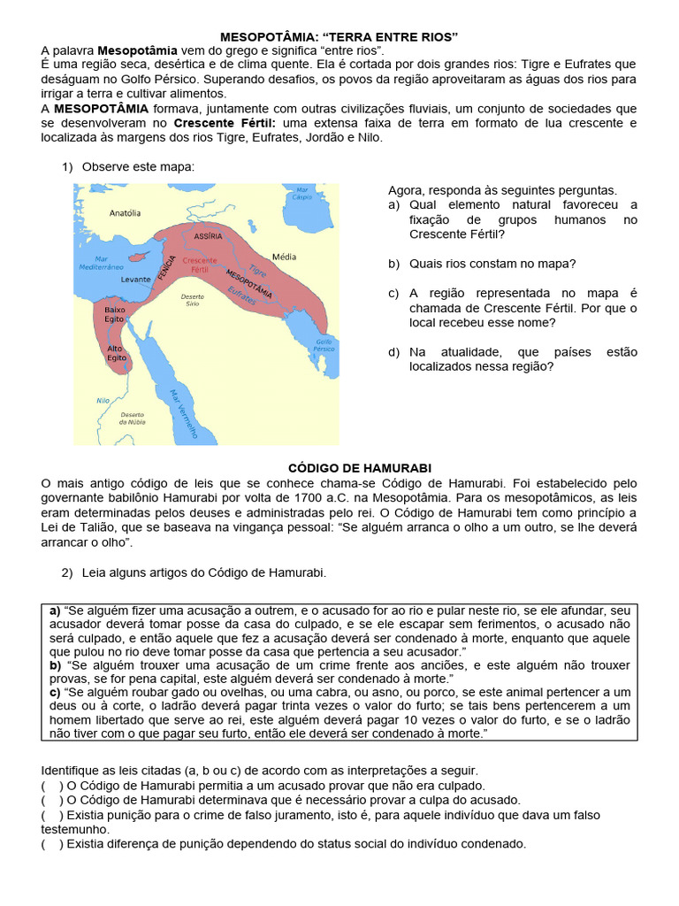 MESOPOTÂMIA Atividades | PDF | Mesopotâmia | Crescente fértil