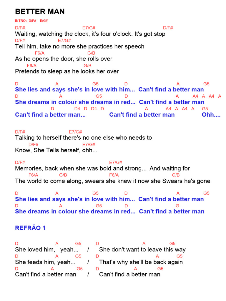 Better Man Lyrics and Chords | PDF