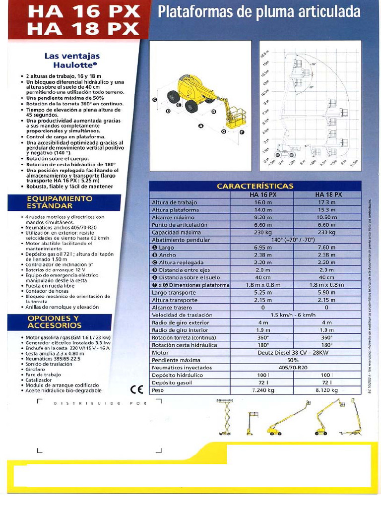 Plataforma Haulotte Articulada HA16PX HA18PX. Ficha | PDF