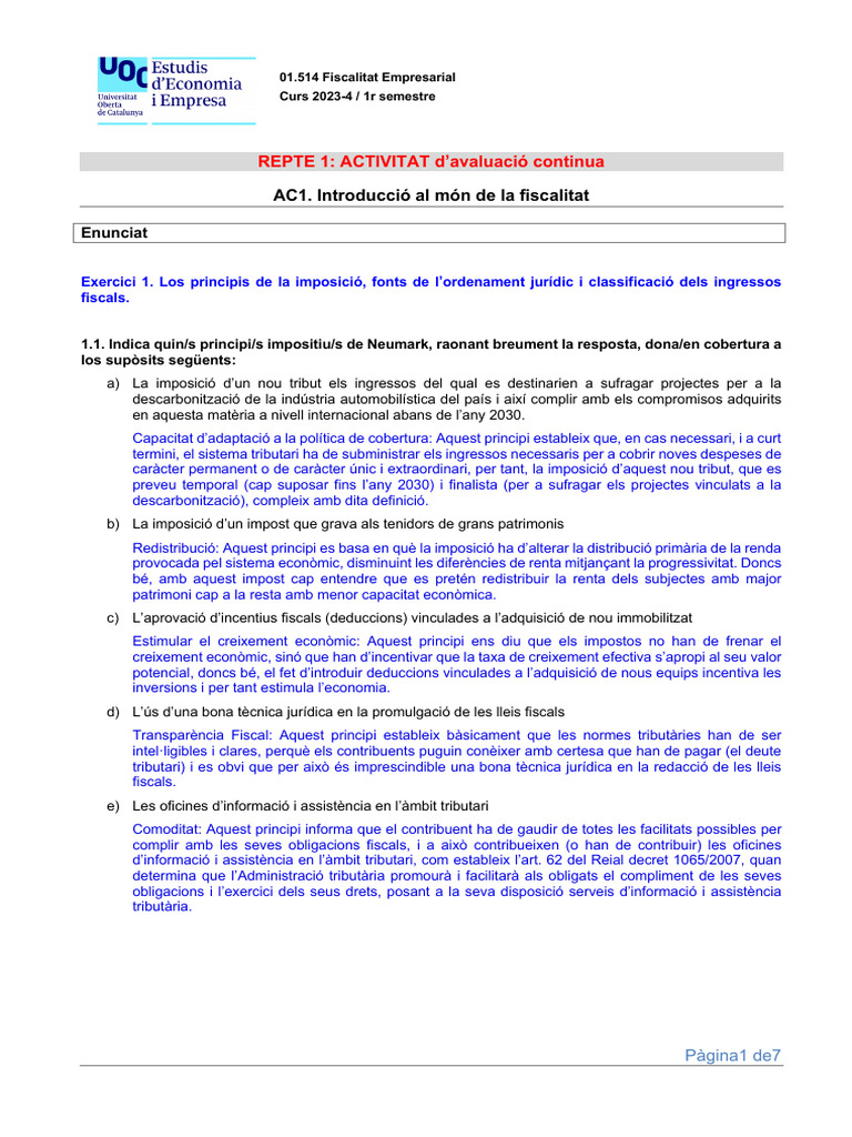 Fiscalitat - Empresarial - AC1 - Solucions Orientatives | PDF