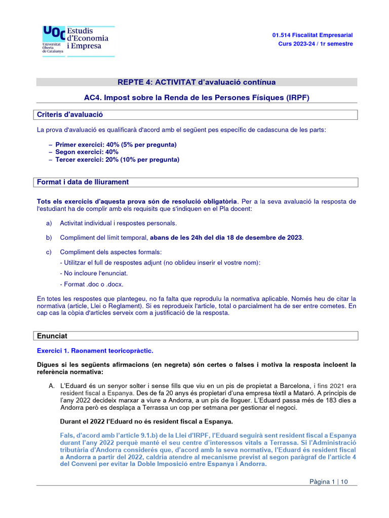 Fiscalitat - Empresarial - AC4 - Solucions Orientatives | PDF