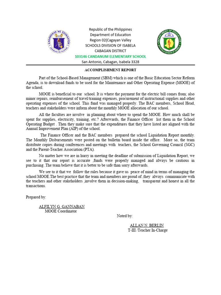 MOOE ACCOMPLISHMENT | PDF