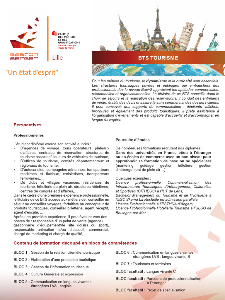 BTS Tourisme: Votre Avenir Professionnel | PDF | Tourisme | Secteurs du ...