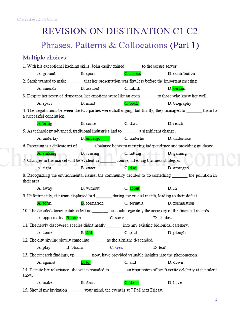 C1 C2 Phrases & Collocations Quiz | PDF