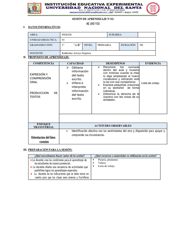 SESIÓN DE APRENDIZAJE - N°03 3ro Prim | PDF | Aprendizaje | Evaluación