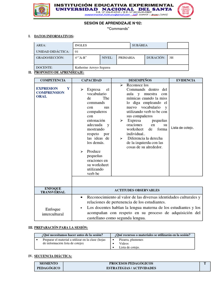SESIÓN DE APRENDIZAJE - N°02 4TO Prim | PDF | Aprendizaje | Evaluación