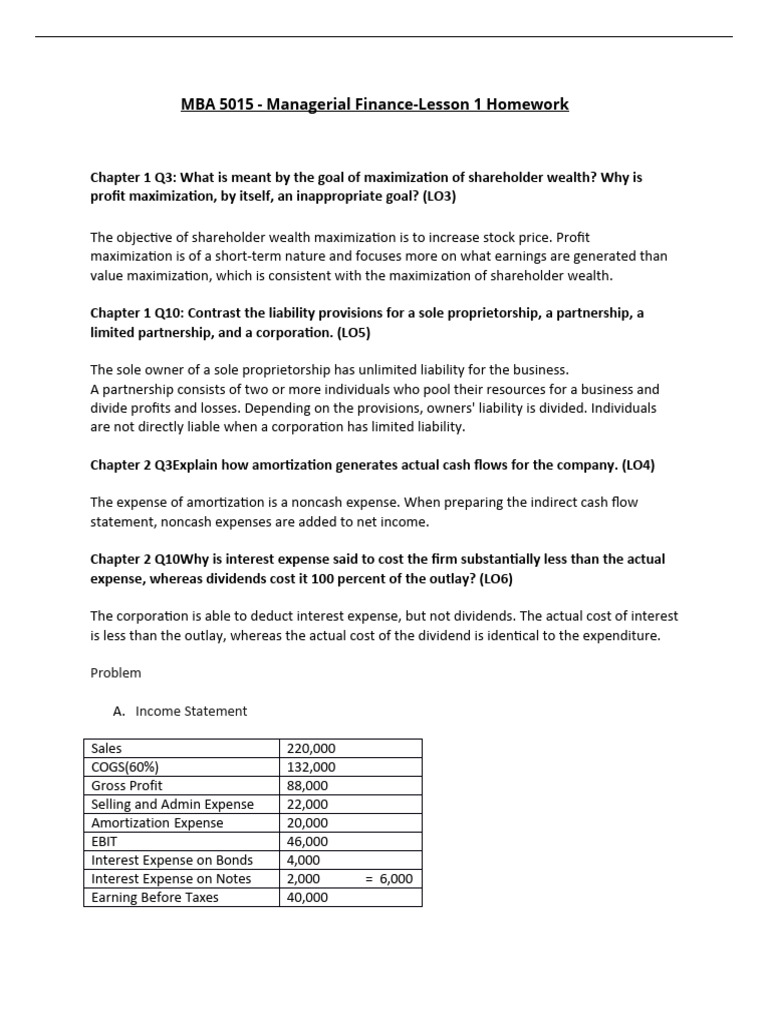 Managerial Finance Homework Overview | PDF | Equity (Finance ...
