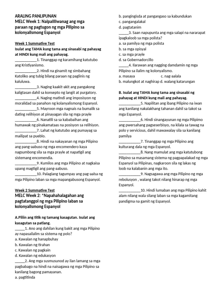 3rd QUARTER AP SUMMATIVE WEEK 1 To 4 | PDF