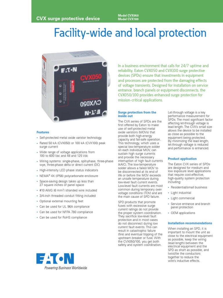 Eaton CVX Surge Protective Device Sales Aids Sa010018en Ca | PDF ...