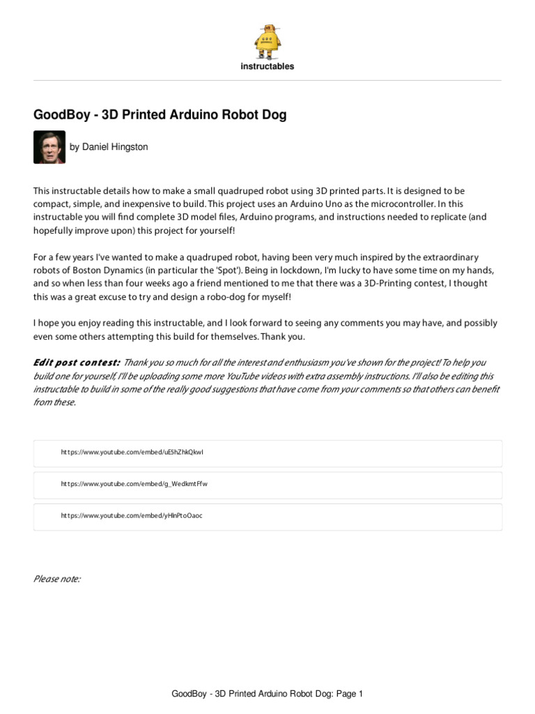 GoodBoy 3D Printed Arduino Robot Dog | PDF | 3 D Printing | Printer ...