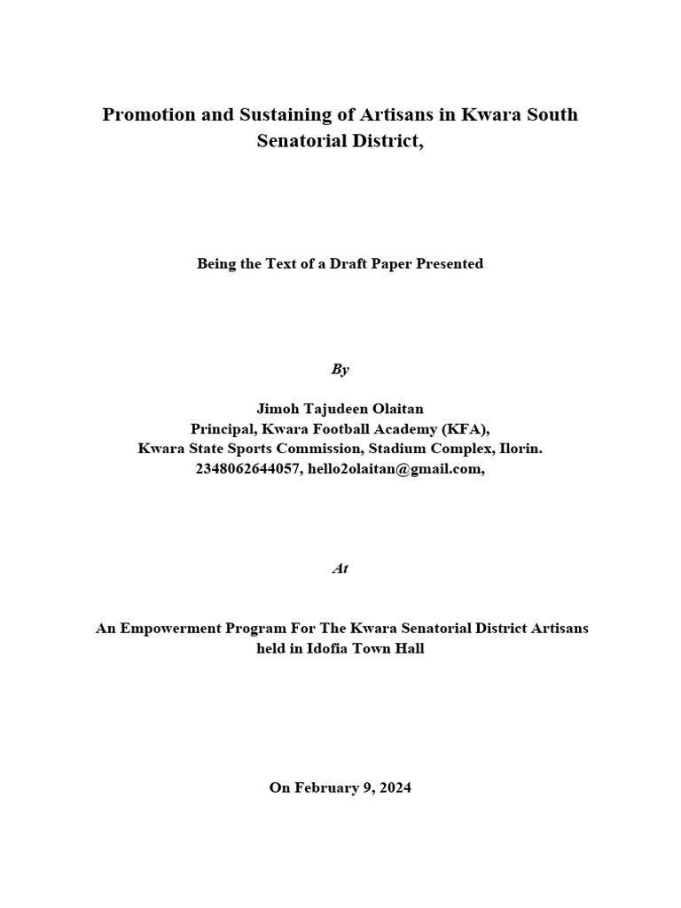 Empowering Kwara South Artisans | PDF | Fair Trade | Business