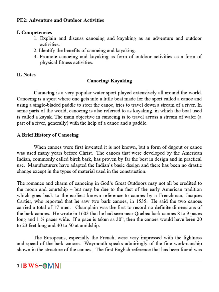 CHAPTER 2 Kayaking | PDF | Kayak | Canoe