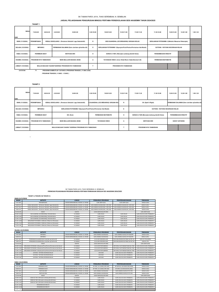 RPH Dan Jadual Minggu Pertama | PDF