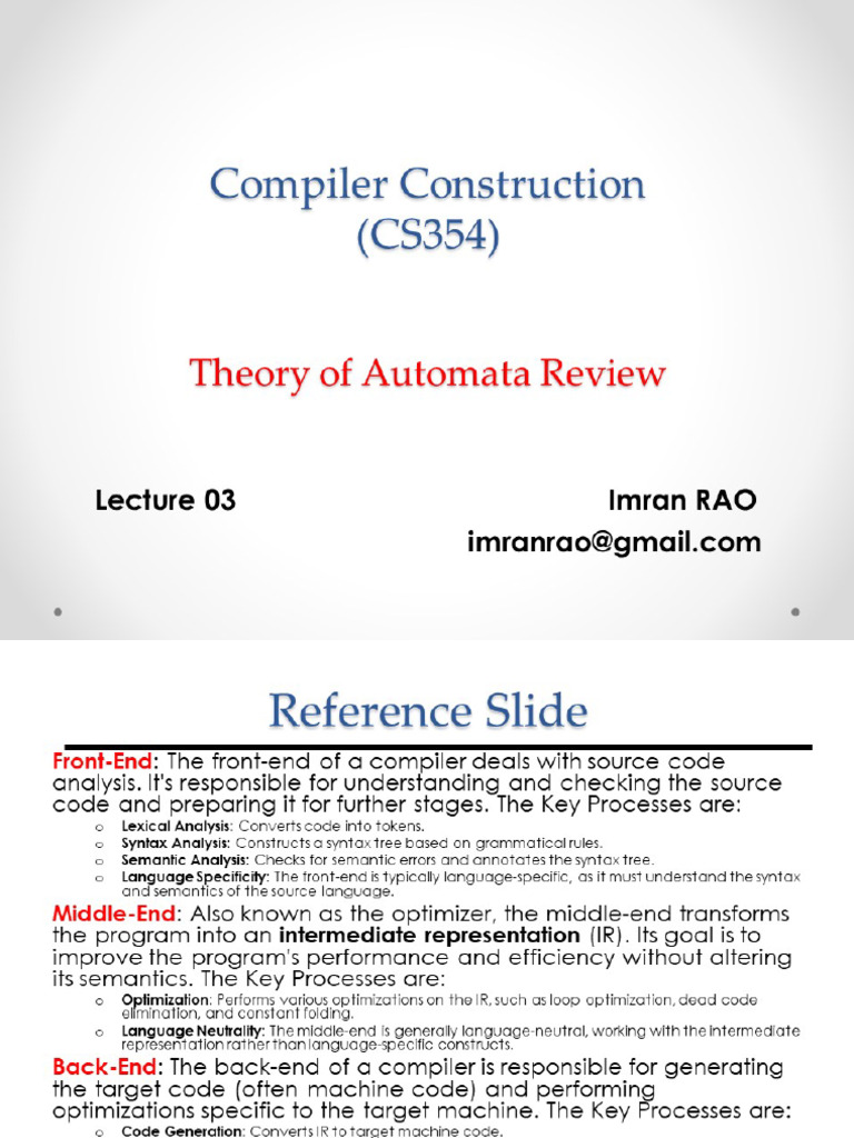 CC Lect 03 ThoeryofAutomata Review | PDF