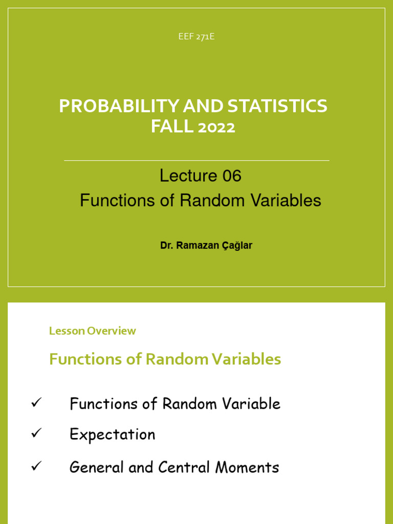 Lecture 06 - Functions of Random Variables | PDF | Variance | Probability Density Function