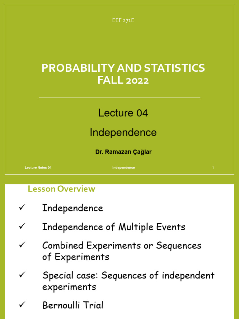 Lecture 04 - Independence | PDF | Mathematical Concepts | Probability Theory