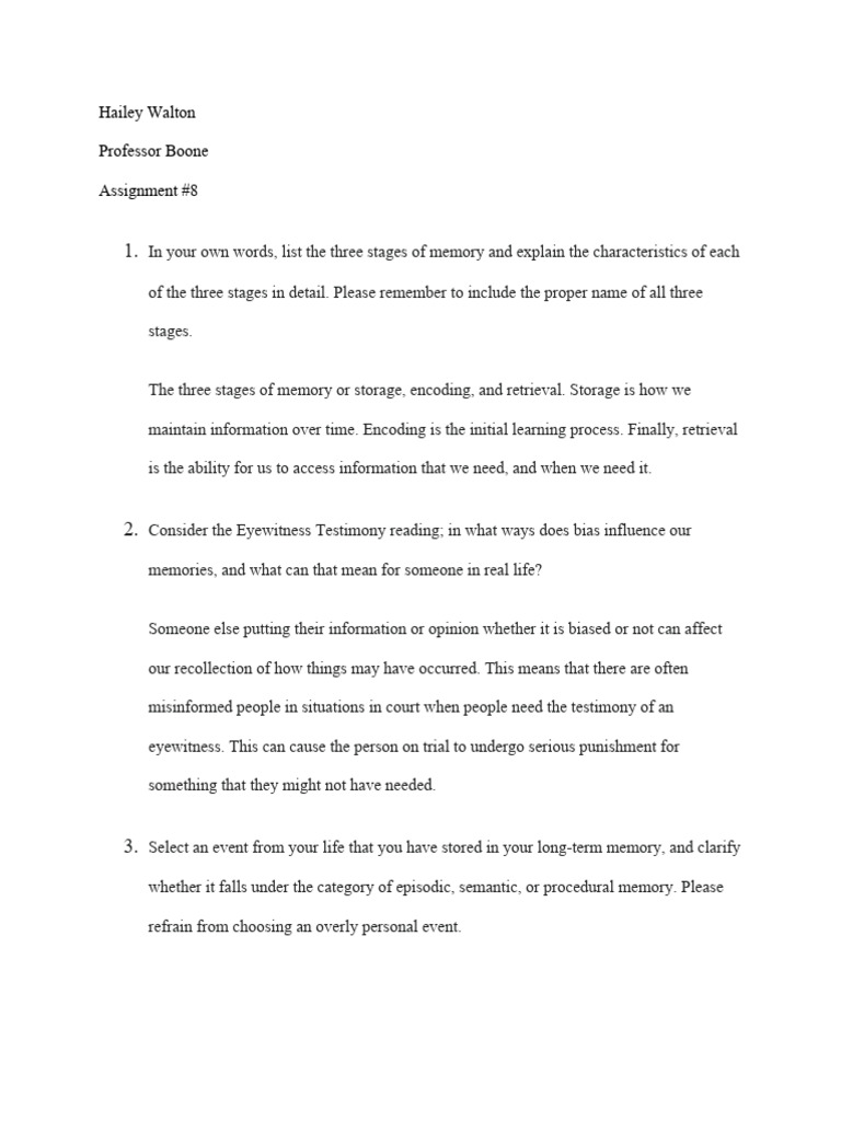 Assignment #8 | PDF | Memory | Recall (Memory)