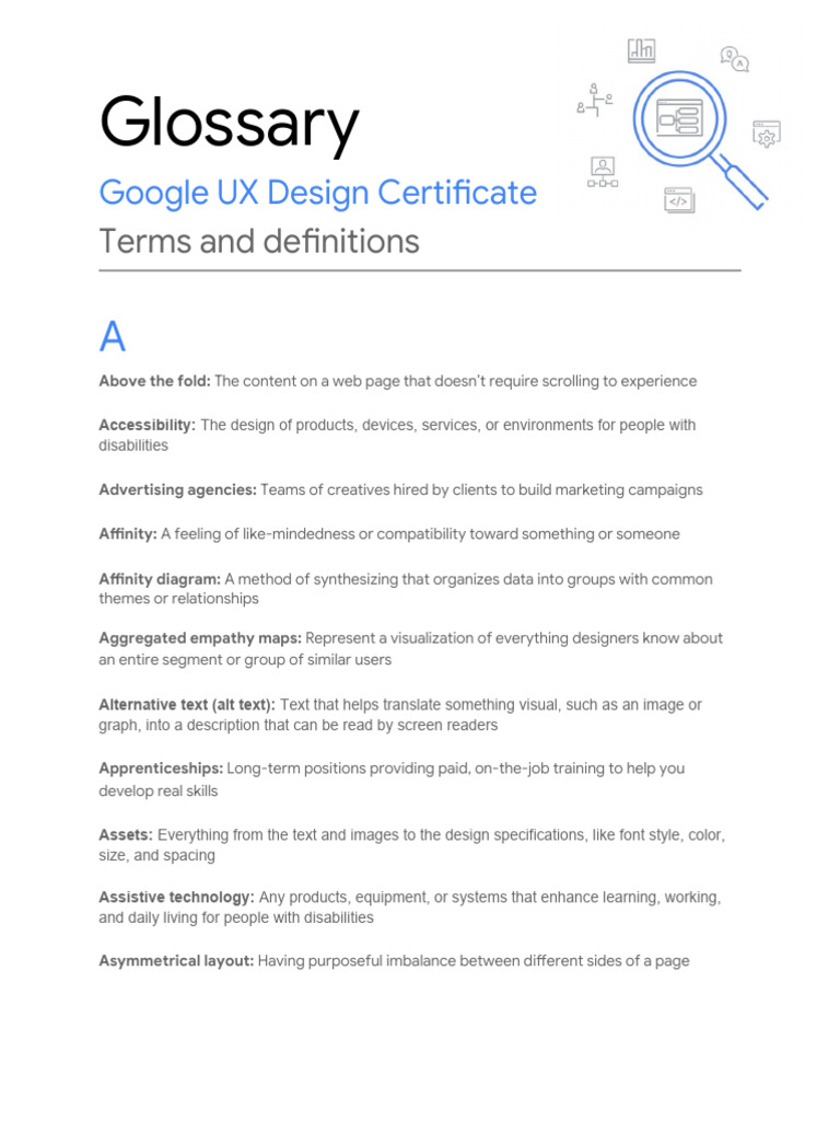 Google UX Design Terms Glossary | PDF | Page Layout | Design