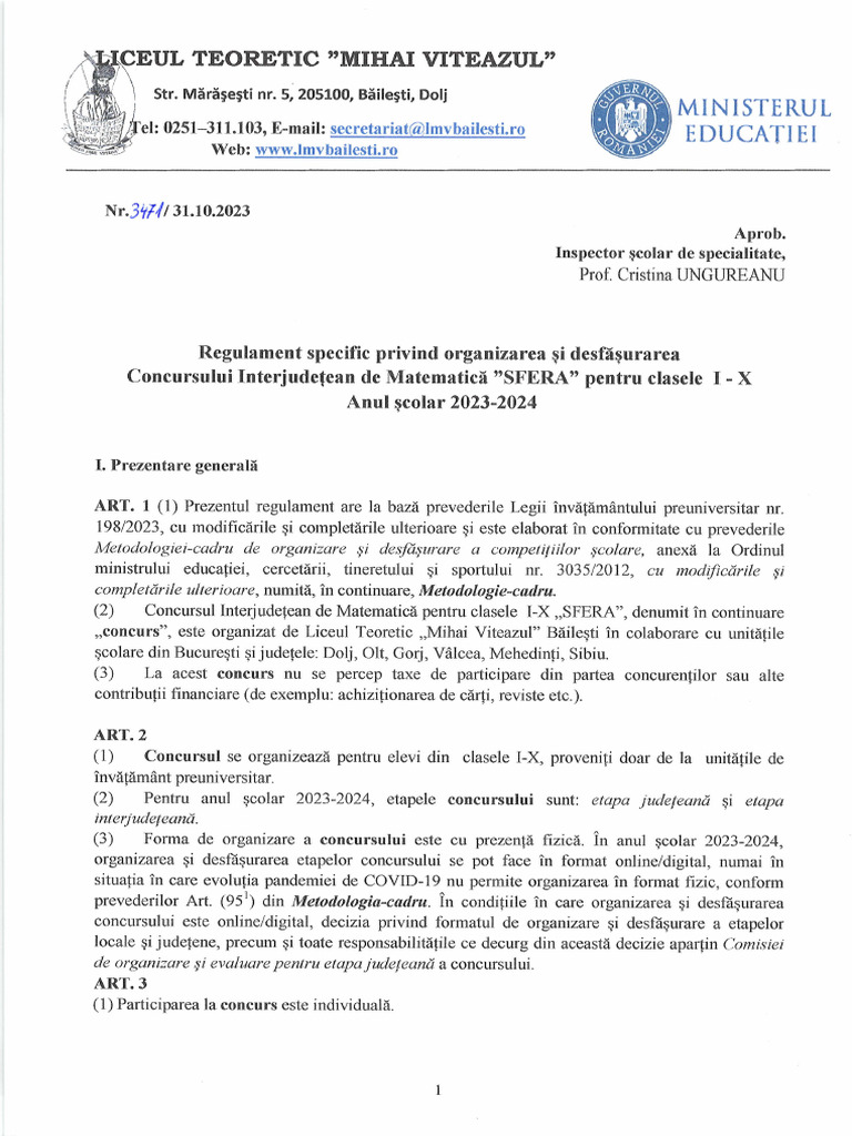 LTMV Băileşti - Regulament SFERA 2024 | PDF