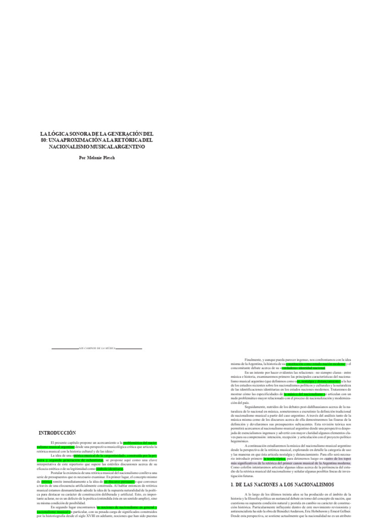 Plesch (La Lógica Sonora de La Generación Del 80) | PDF