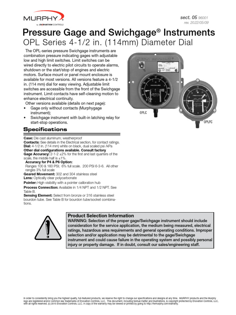 Murphy Oplc | PDF | Switch | Pressure Measurement