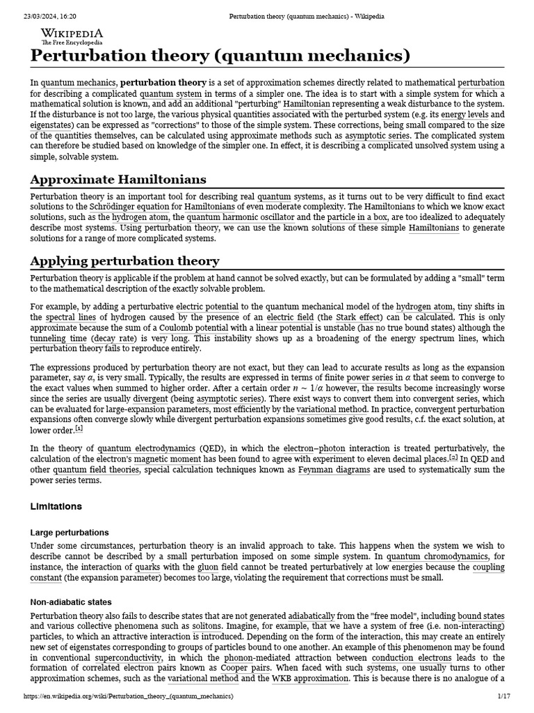 Perturbation Theory (Quantum Mechanics) - Wikipedia | PDF