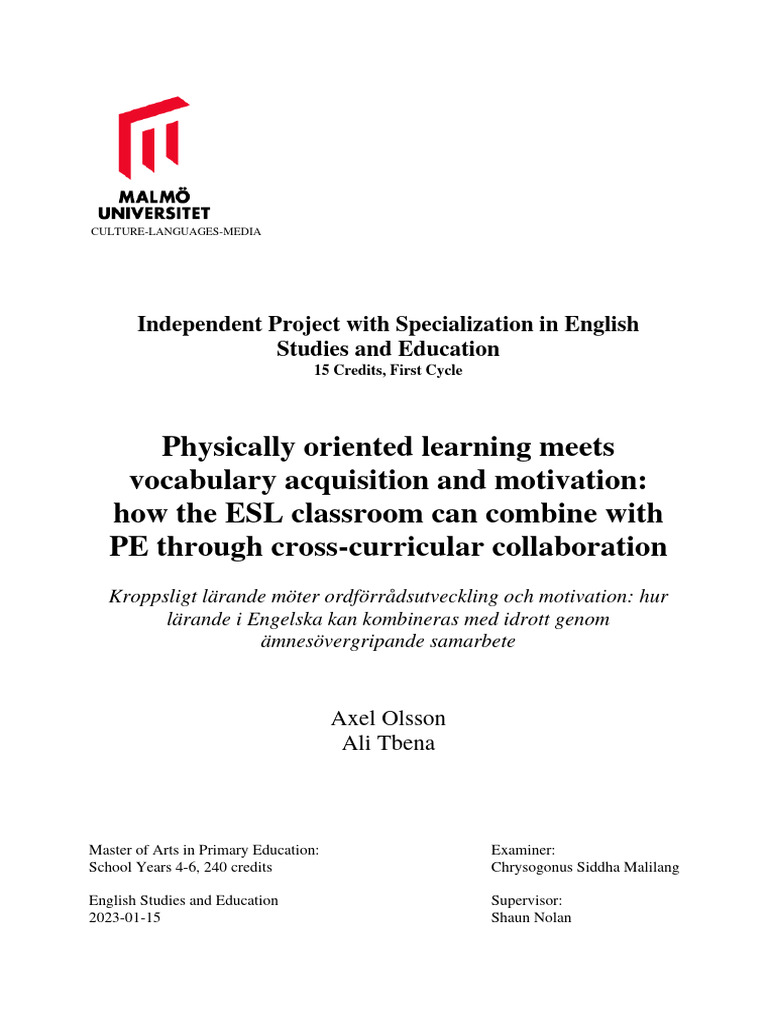 FULLTEXT02 (1) | PDF | Second Language Acquisition | Second Language