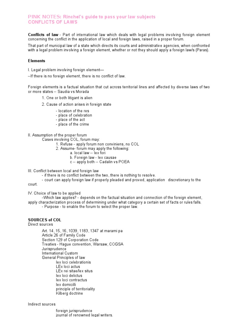 Pink Notes in Conflicts | PDF | Choice Of Law | Crime & Violence