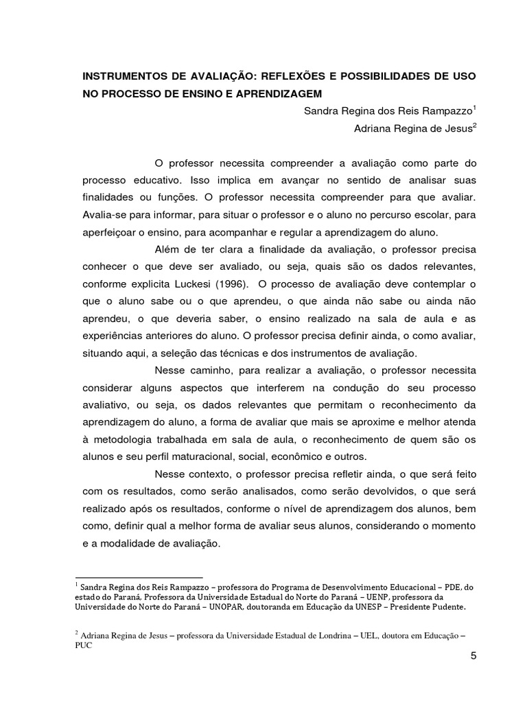 Instrumentos de Avaliacao Prova | PDF | Aprendizado | Tempo