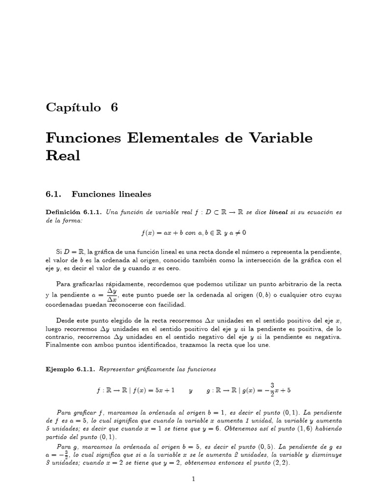 Unidad 6 - Funciones Elementales de Variable Real | PDF | Pendiente | Función (Matemáticas)