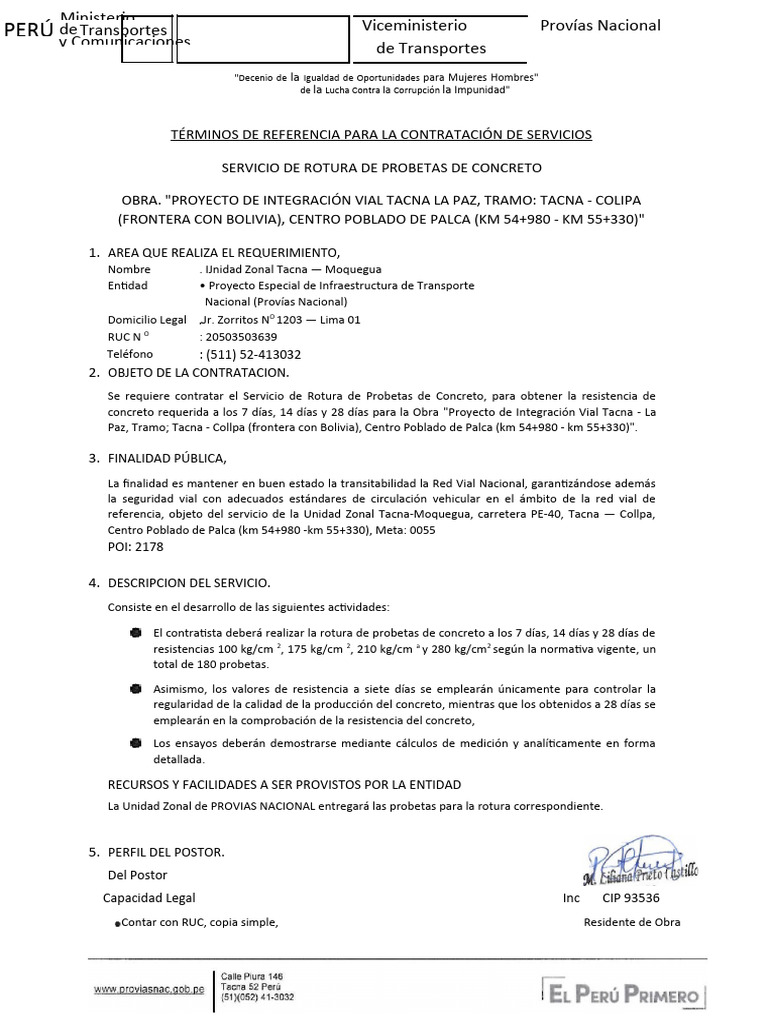 TDR Servicio de Rotura de Probetas de Concreto11 | PDF | Perú ... TDR Servicio de Rotura de Probetas de Concreto11 | PDF | Perú ...