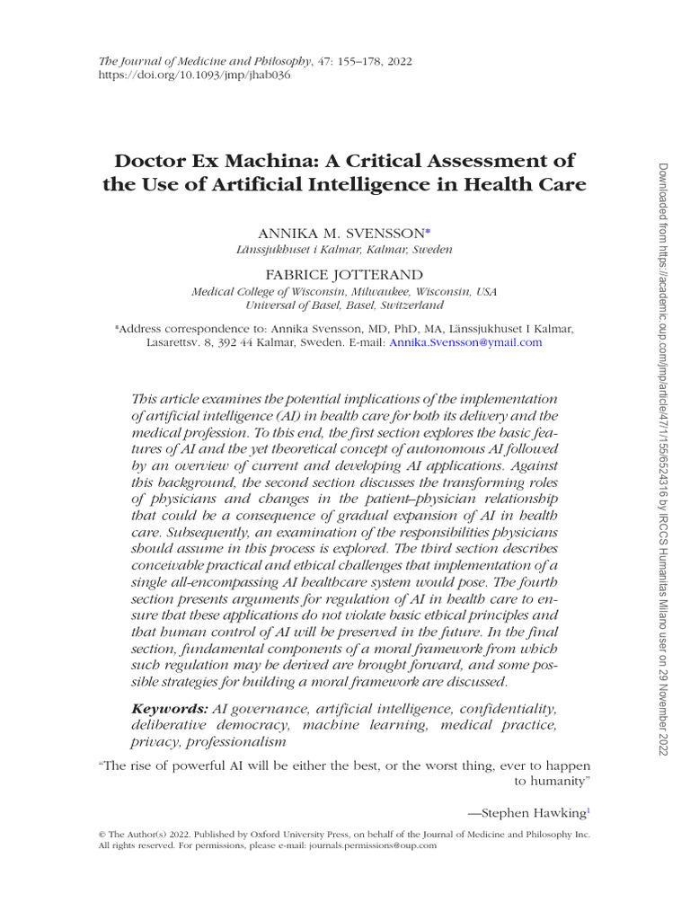 Critical Assessment of AI in Health Care | PDF | Artificial ...