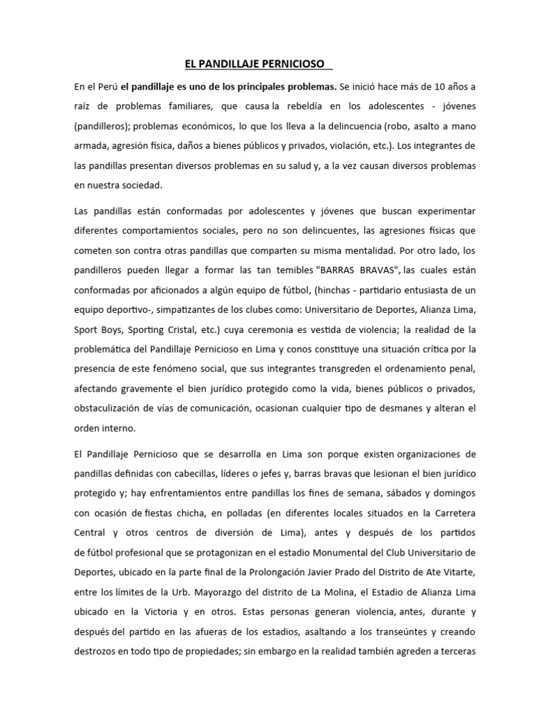 Pandillaje Pernicioso | Descargar gratis PDF | Pandilla | Violencia