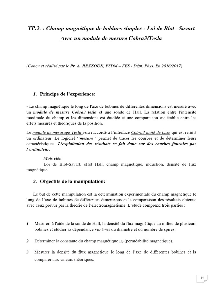 Polycopié TP PC-SMP S2 Mesure Du Champ Magnétique | PDF | Champ magnétique | Inducteur