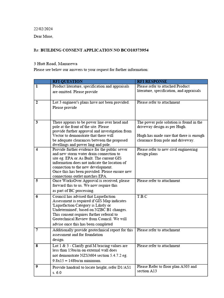 RFI Answer - Template | Download Free PDF | Building | Building Technology
