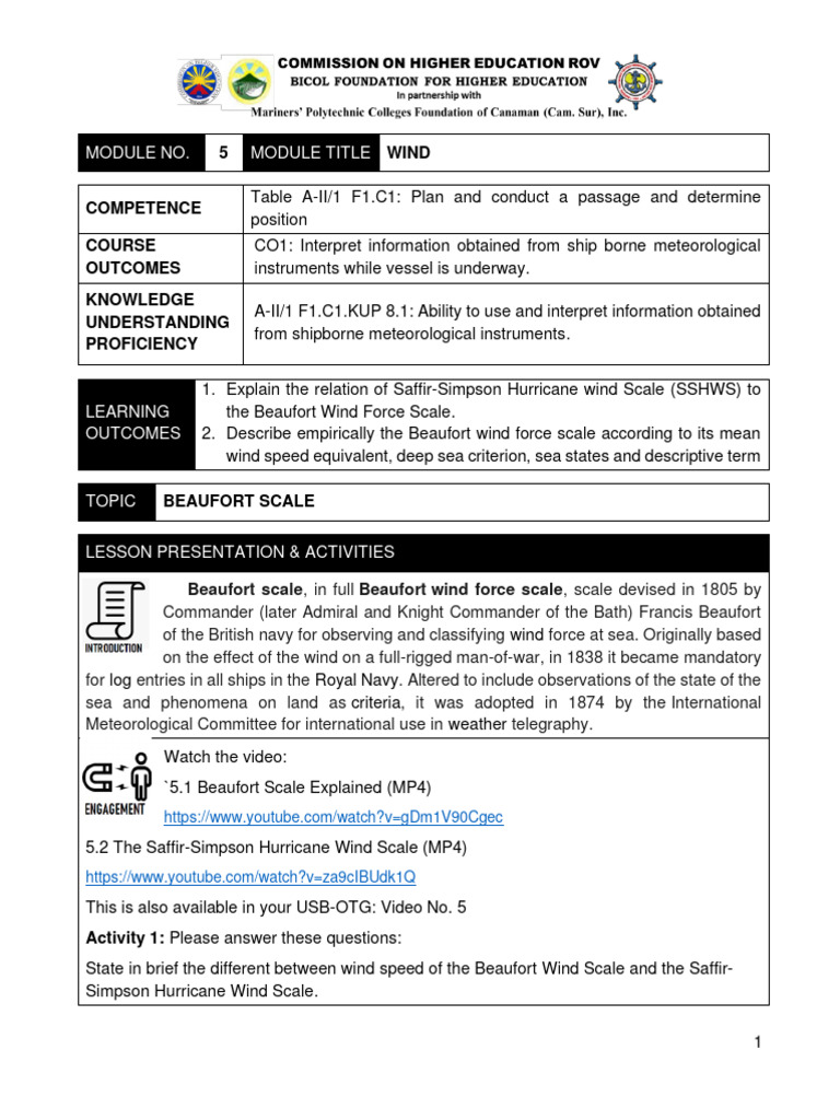 WK 5 WIND Beaufort Scale | PDF | Natural Disasters | Atmospheric ...