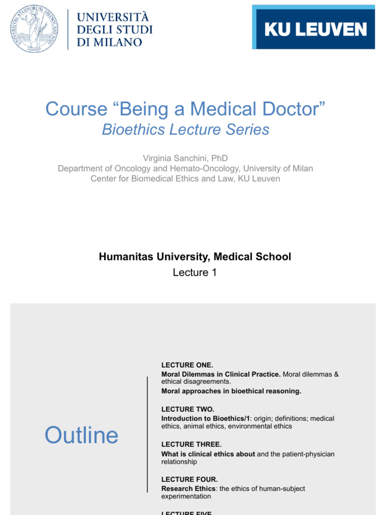 V.Sanchini - HU - Lecture 1 - Moral Dilemmas in Clinical Practice - Slides ONLY - SHORT VERSION ...